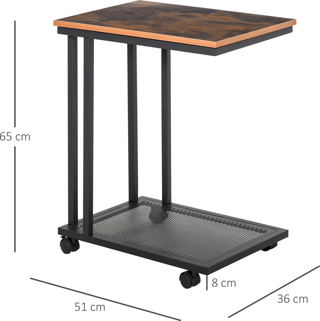 HOMCOM Odkládací stolek tvaru C Servírovací vozík Odkládací stolek dřevo kov černý ořech 51x36x65 cm do obývacího pokoje a kuchyně | Aosom.de
