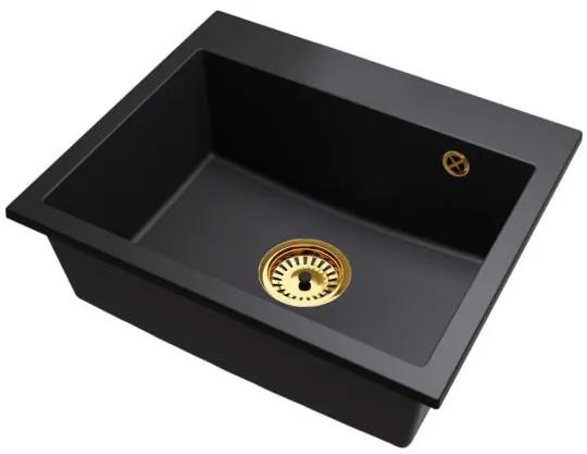 Granitový dřez Exclusive 55 Černý + zlatý sifon