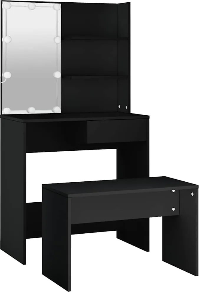 Set toaletního stolku s LED černý kompozitní dřevo 3114108