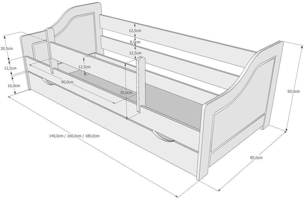BabyBeds Dětská postel LILI Velikost postele: 160x80 cm, Barevné provedení: Bílá, Úložný prostor: Ano, s úložným prostorem Bílá