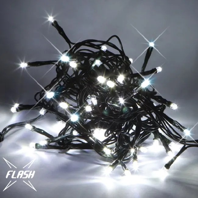 Easy Fix LED světelný řetěz, kontura, 5 m, venkovní, ledově bílá s FLASH, 60 diod, černý kabel, IP67