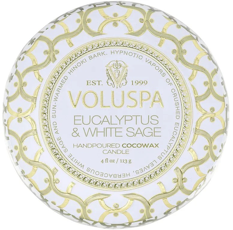 Voluspa – vonná svíčka Eucalyptus & White Sage (Eukalyptus a šalvěj), 113 g