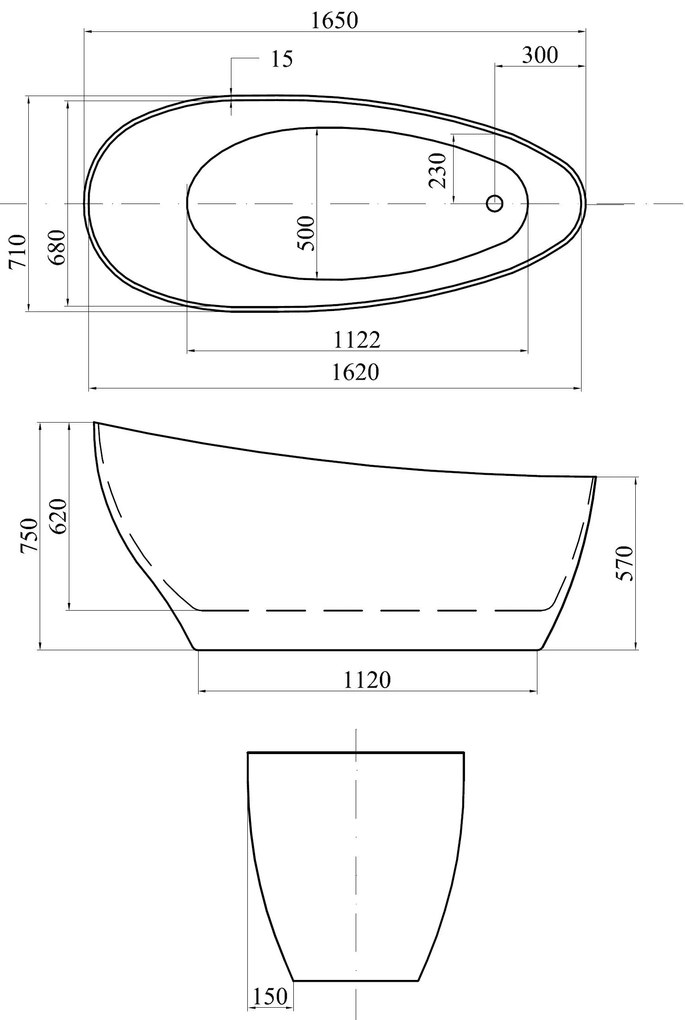 BESCO Volně stojící vana KEYA bílá Rozměr vany - 165 × 70 cm - VANSAP16W