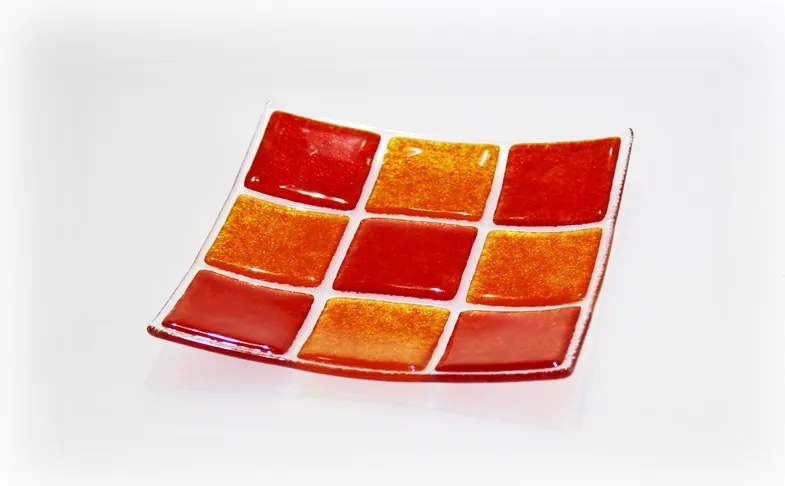 BDK-GLASS Skleněná miska KARO 15x15cm - oranžovo-červená