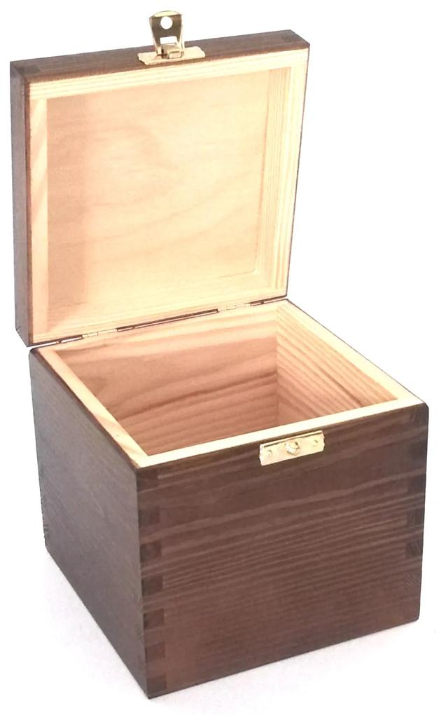 Dřevěná krabička s víkem a zapínáním - 11x11x11 cm, nátěr tmavě hnědý
