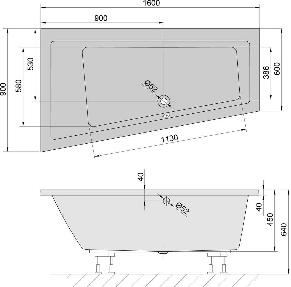 Polysan Andra L asymetrická vana 160 x 90 x 45 cm levá akrylát bílá mat 81521.11