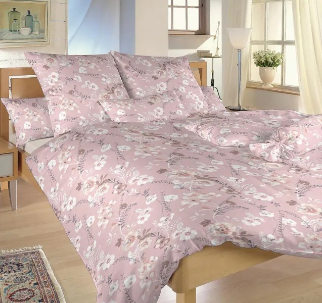 Dadka Povlečení krep Kvítí na pudrovém  240x220, 2x70x90 cm