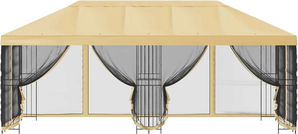 Altán s bočními stěnami 6 x 3 m Krémová Polyester a ocel 3375995