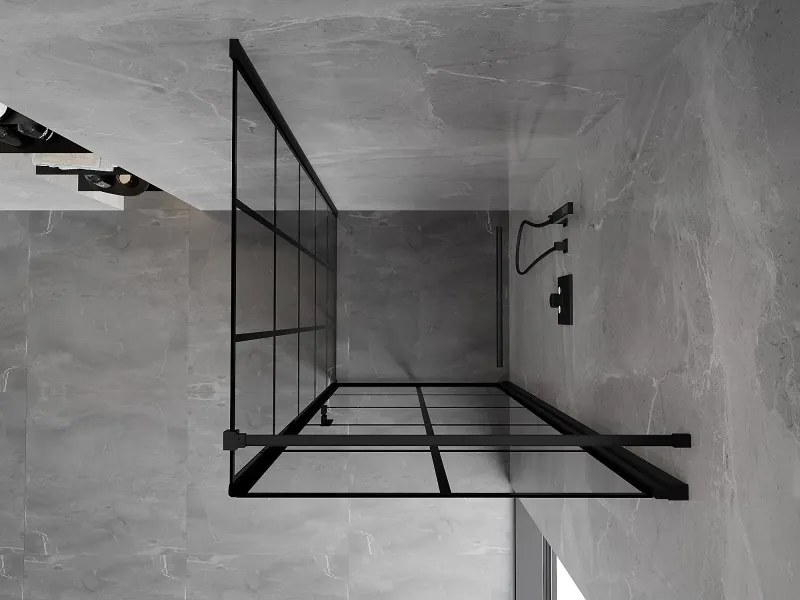 Mexen Mist-B, 1-křídlý výklopný sprchový kout, pravý, 90 x 90 cm, čiré sklo-černá mřížka, 8A2T-090-090-70-77-P