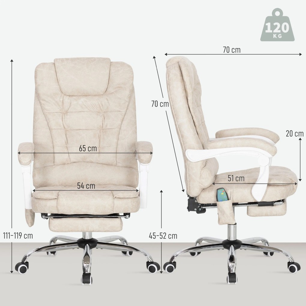 Vinsetto Kancelářská židle s masážní funkcí, ergonomická, 65x160x104 cm, krémově bílá