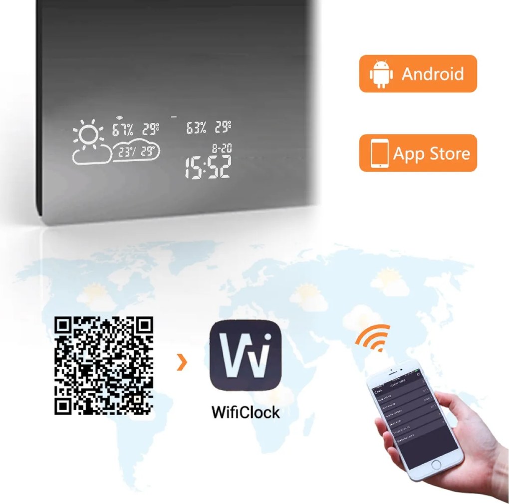 Chytré infrazrcadlo SMART MIRROR 250W | Výhřevnost 4,5 m2 | 80x60 cm | WiFi termostat | Dálkové ovládání | LED světlo | Zrcadlo na šířku