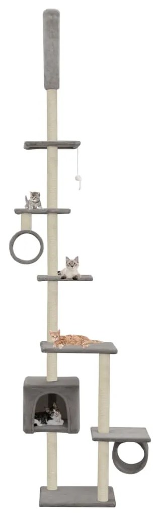 Škrabadlo pro kočky se sisalovými sloupky - šedé | 260 cm