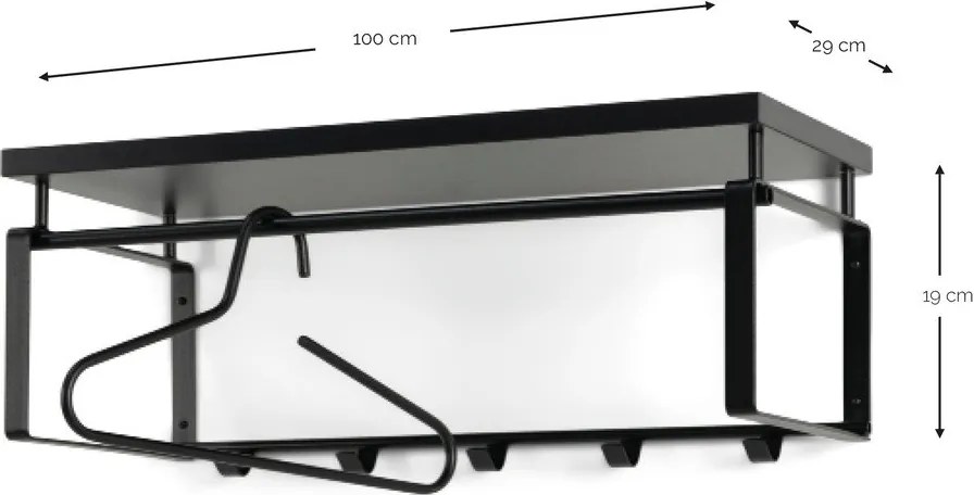 Ocelový nástěnný věšák v přírodní barvě/taupe s poličkou 70 cm Rex – Spinder Design