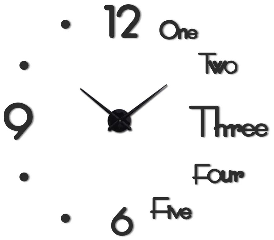 Nástěnné 3D hodiny - motiv čísla slovem II. Varianta: černé hodiny, Velikost: 120 cm