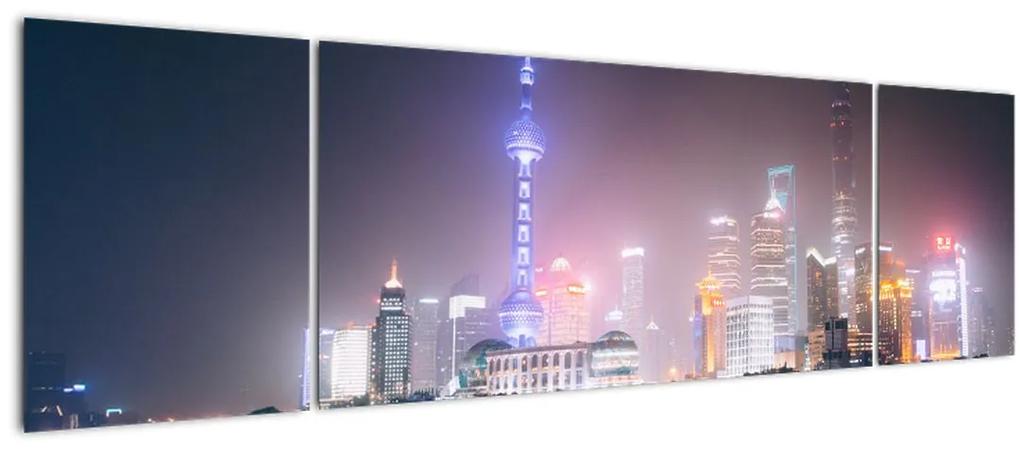 Obraz nočního Šanghaje (170x50 cm)