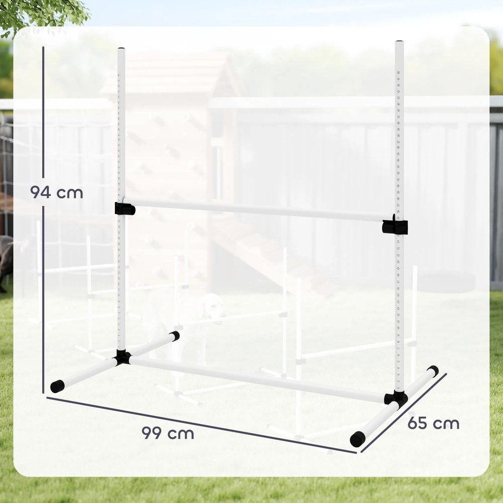 PawHut agility překážková sada pro výcvik psů 4 překážky slalomové tyče plastové bílé 99x65x94cm pro aktivní výcvik psů