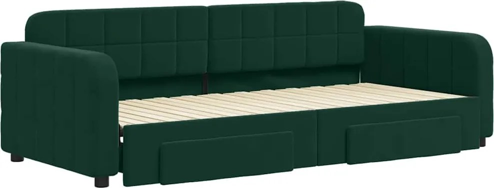 Válenda s přistýlkou a zásuvkami tmavě zelená 90 x 200 cm samet 3196979