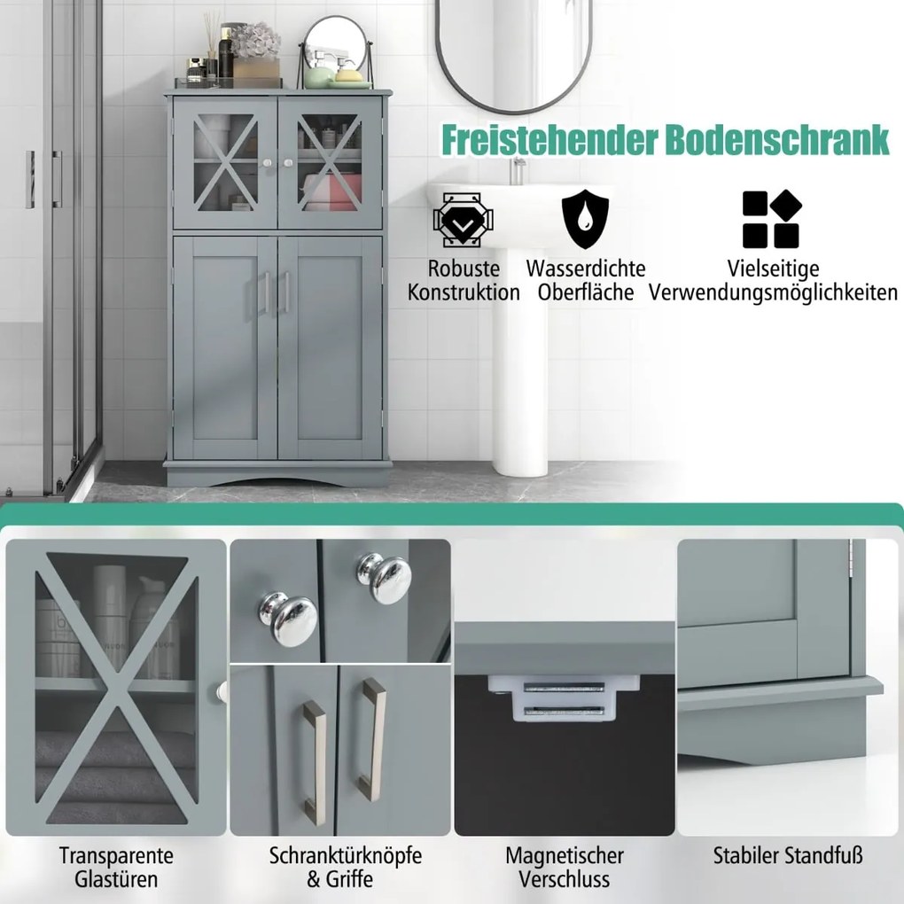 Costway WC skříňka do koupelny, na prádlo s dvířky – 60 × 30 × 108 cm