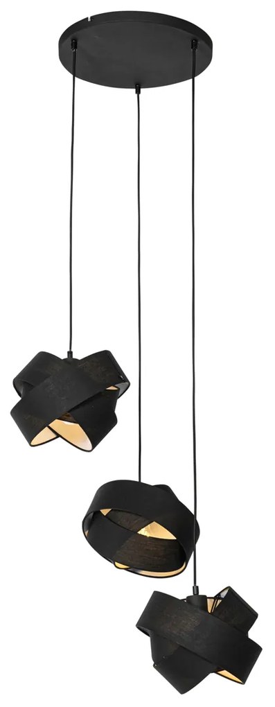Moderní závěsná lampa černá 3-světelná - Látková