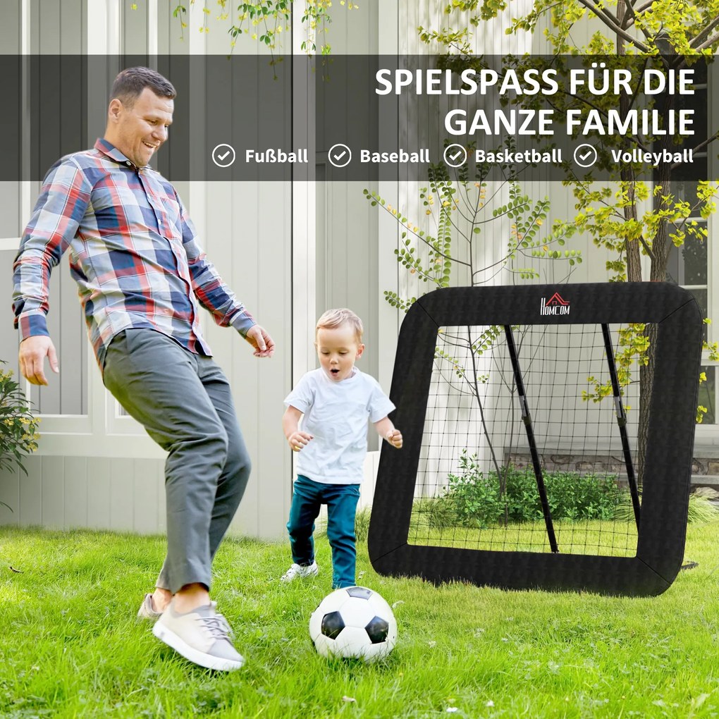 HOMCOM Skládací fotbalová branka Rebounder Odrazová stěna s 5 stupni nastavení pro více sportů 128x118x108-120cm