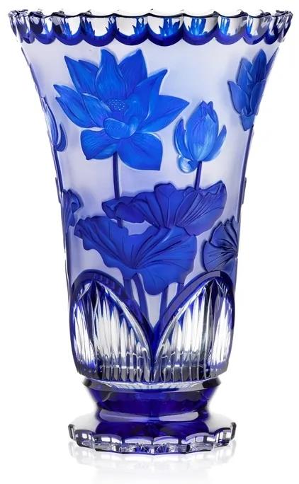 Bohemia Crystal Ručně broušená váza Lotos Modrá 305mm