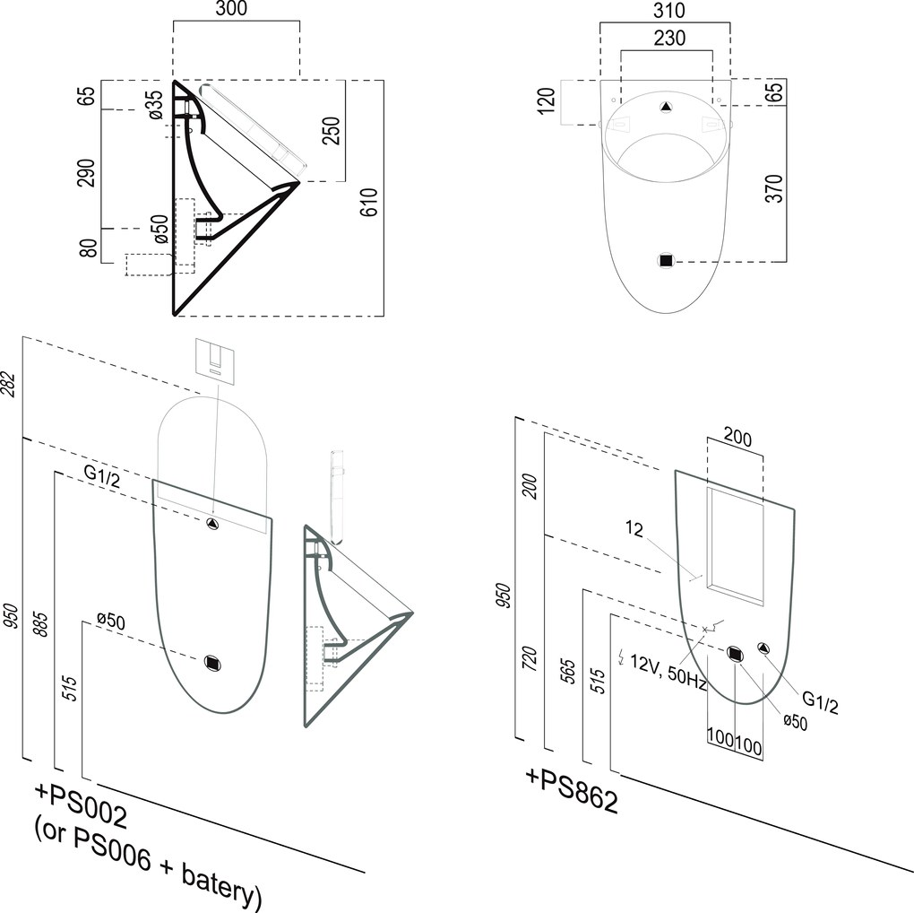 GSI, PURA Pisoár s otvory pro víko, 39x60x31 cm, bílá ExtraGlaze, 769811