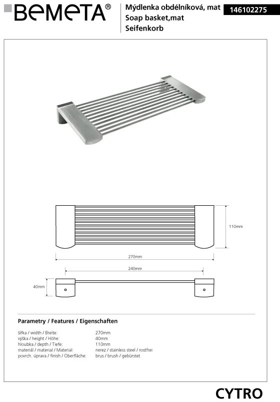 Bemeta Design CYTRO: Polička, do sprchy, mat - 146102275