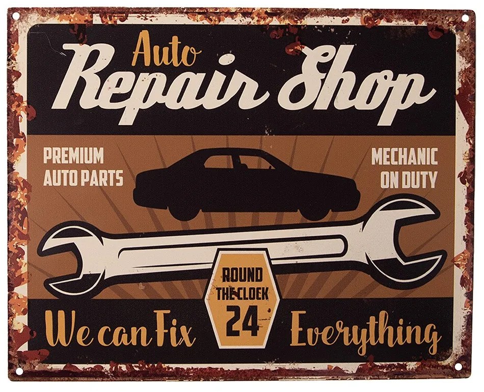 Nástěnná kovová cedule Auto Repair Shop - 25*1*20 cm