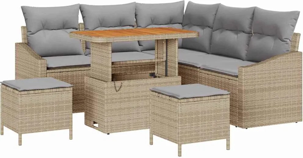 Sada zahradních pohovek 8 ks 7-Počet míst Béžová Poly ratan 3364607