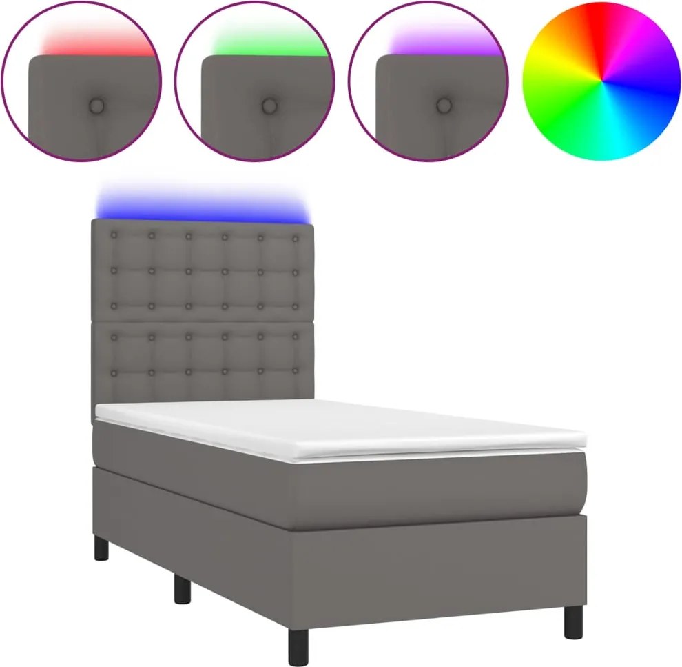 Box spring postel s matrací a LED šedá 100x200 cm umělá kůže 3135931