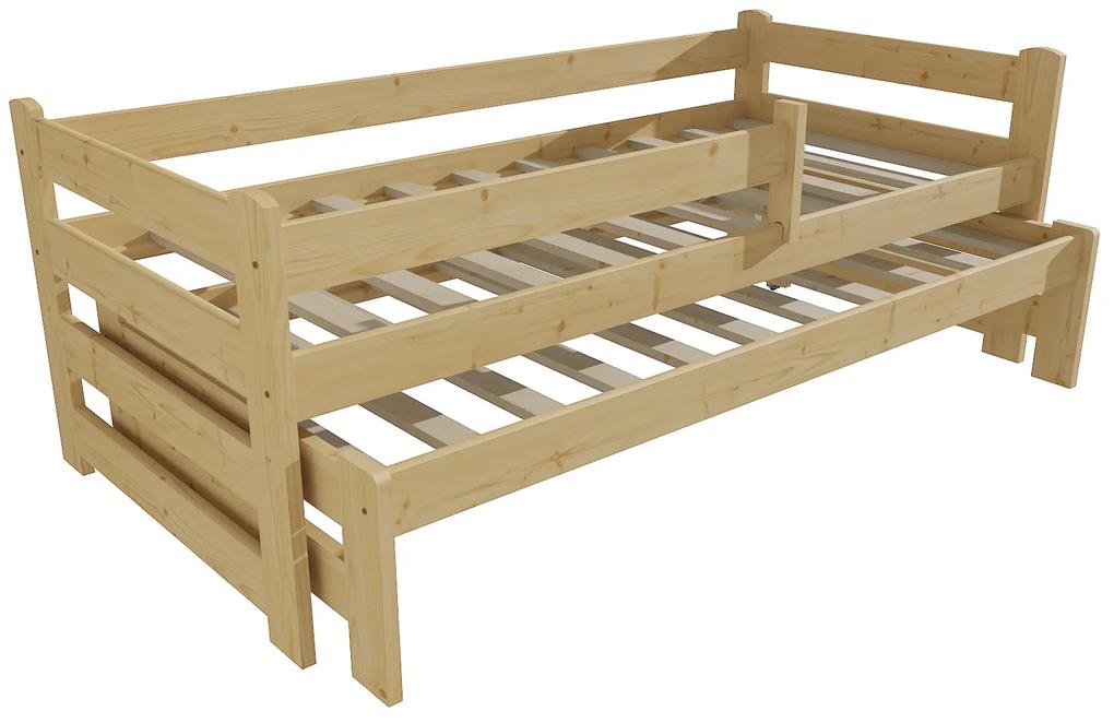 Vomaks Dětská postel s výsuvnou přistýlkou DPV 001 se zábranou Rozměr: 80 x 200 cm, Barva: bezbarvý lak
