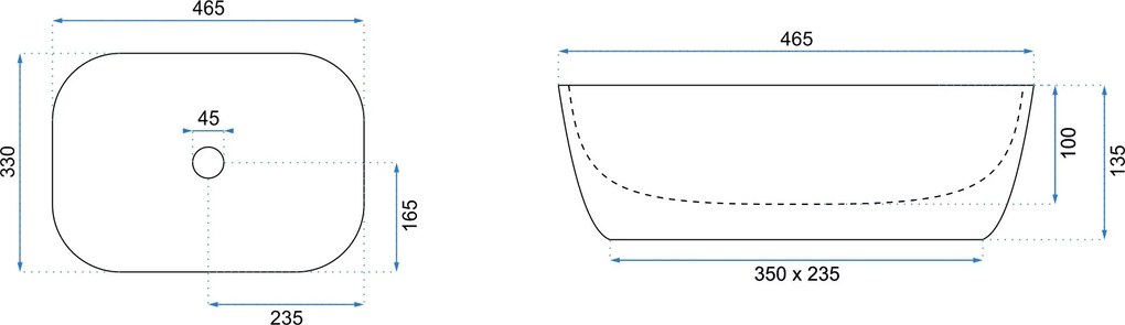 Rea Marbel umyvadlo, 47 x 33 cm, bílá/černý okraj, REA-U8603