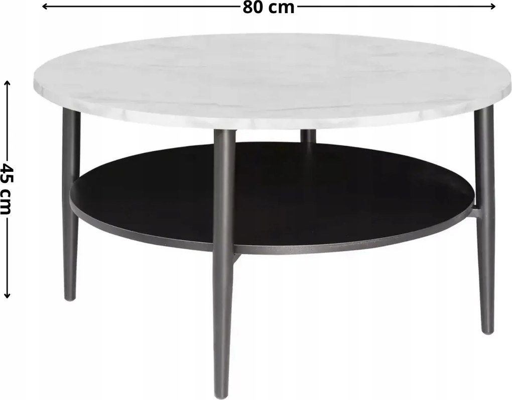 Konferenční stolek Ella 80 cm bílý mramor/černý