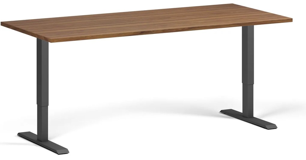 Výškově nastavitelný stůl, 180x80 cm, 1 motor, černá podnož, ořech
