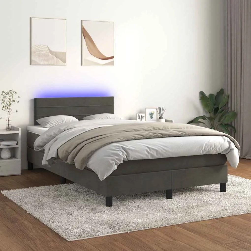 Box spring postel s matrací a LED tmavě šedá 120 x 190 cm samet 3270160