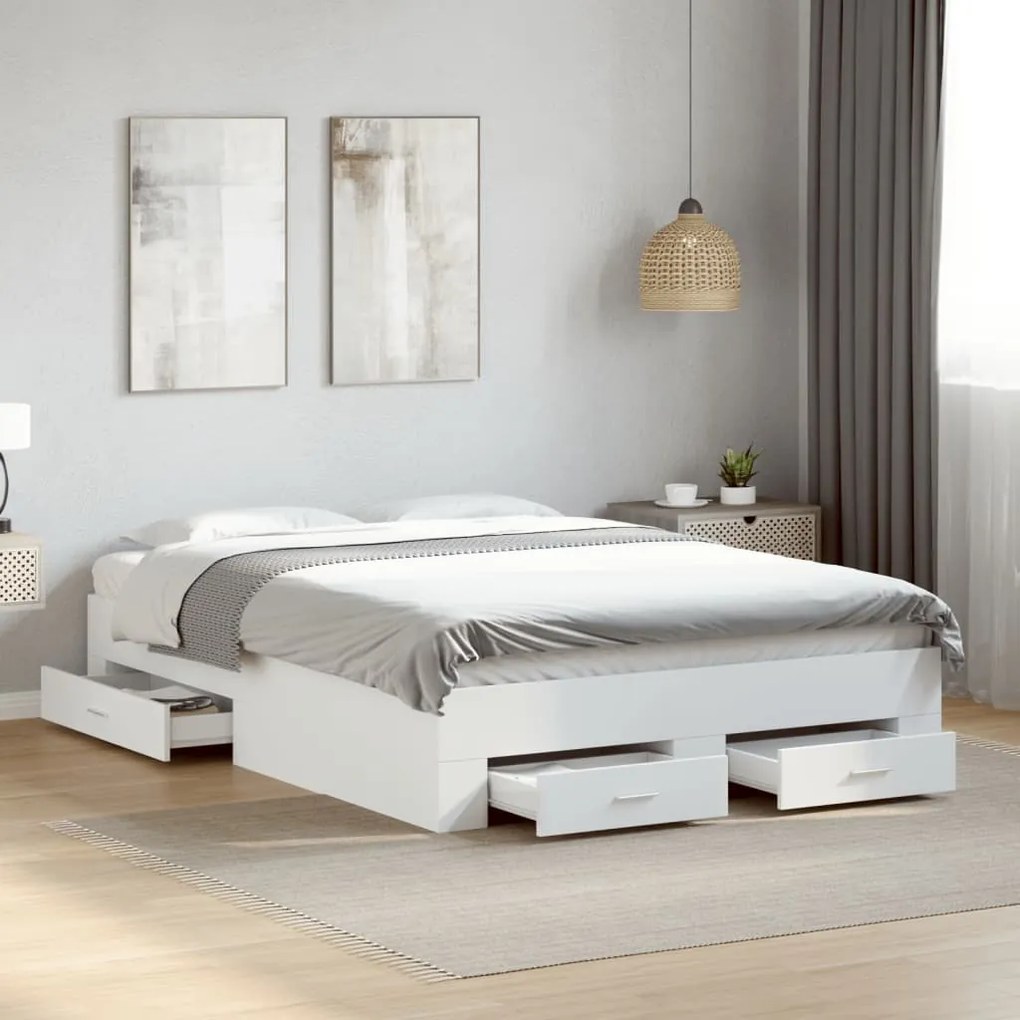 Rám postele se zásuvkami bílý 135 x 190 cm kompozitní dřevo 3280405