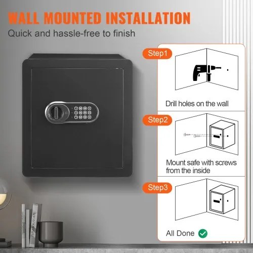 Trezor, 51 l, domácí trezor, ocelový bezpečnostní trezor s digitální klávesnicí a