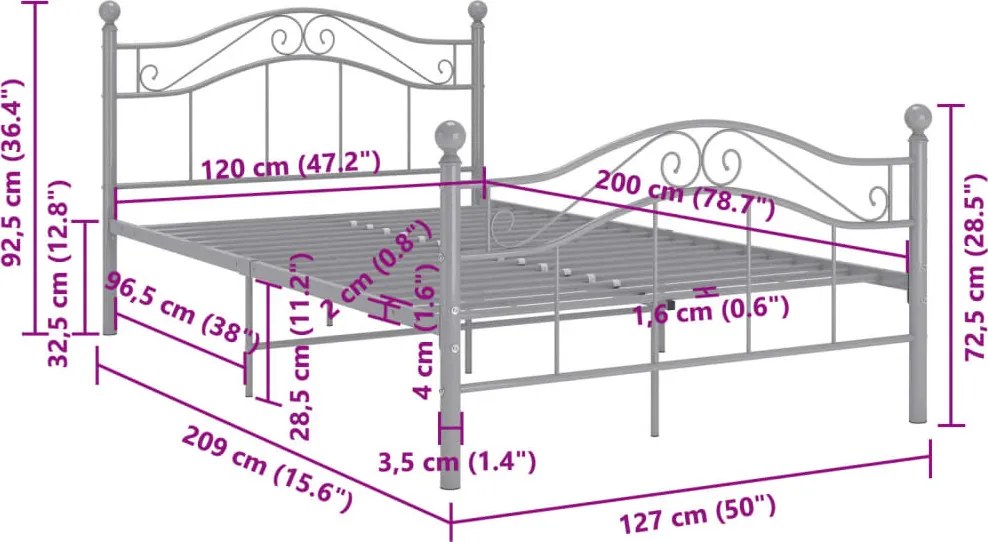 vidaXL Rám postele kov 120 x 200 cm [324994] Barva: Černá