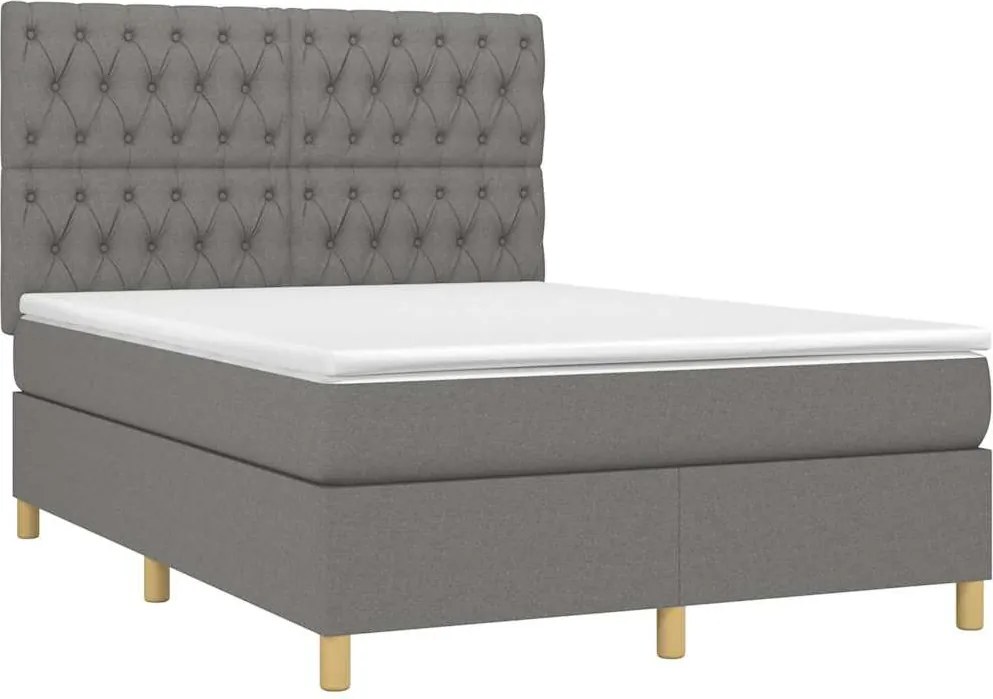Box spring postel s matrací a LED tmavě šedá 140x200 cm textil 3135678