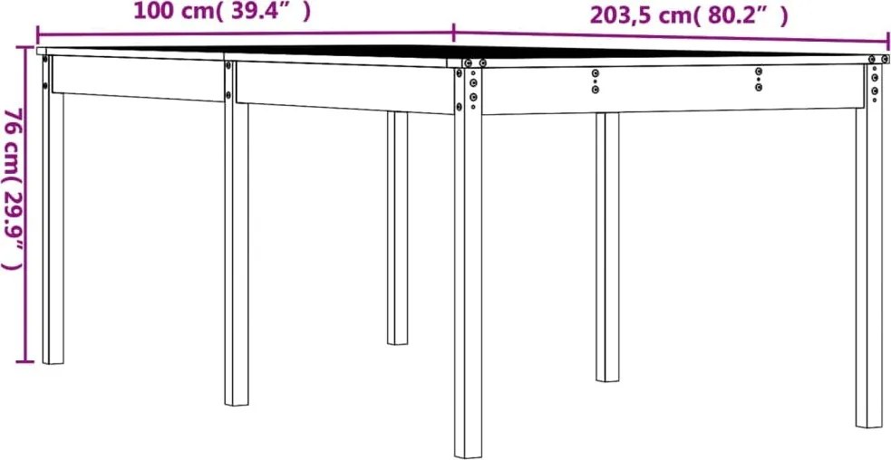 vidaXL Zahradní stůl šedý 203,5 x 100 x 76 cm masivní borové dřevo [823986] Barva: Bílá borovice