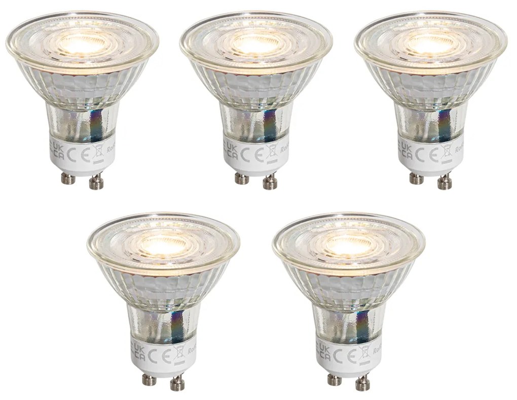 Sada 5 stmívatelných čirých LED žárovek GU10 50mm 4,9W 500 lm 2700K