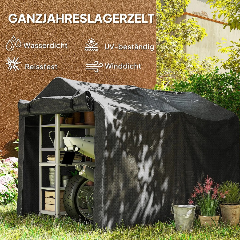 Outsunny Garážový stan, vodotěsný stanovací garáž s dveřmi, odolný proti UV záření, 220 x 157 x 165 cm, černý