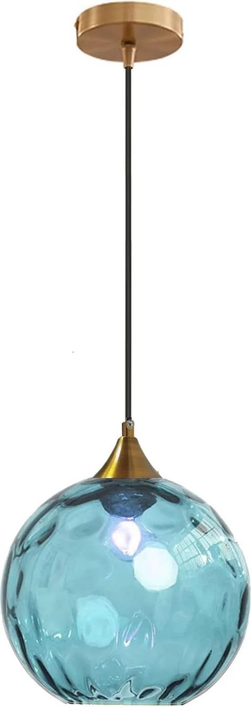 Závěsná lampa Skleněná koule 20 cm Modrá Zlatá E27 Loft Klasická