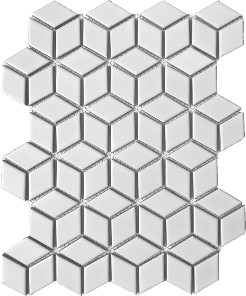 FIN Obklad keramická bílá Mozaika RHOMBUS Bílá Lesk 3,2x5,3 (25x32,5) cm - LPACUG100