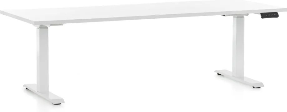 Výškově nastavitelný stůl OfficeTech D, 200 x 80 cm, bílá podnož, bílá