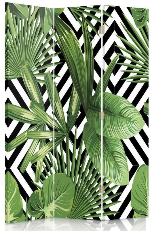 Ozdobný paraván Geometrické listy palmy zelené - 110x170 cm, třídílný, obustranný paraván 360°