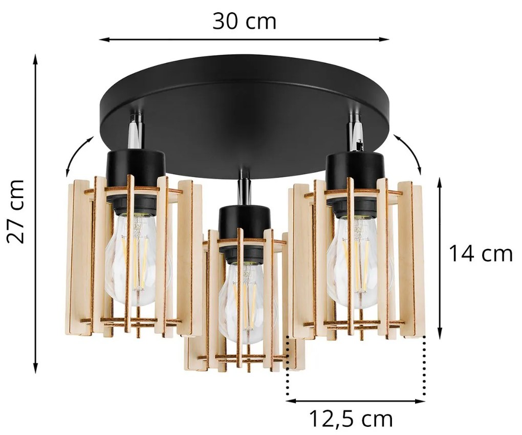 Stropní svítidlo TIMBER 7, 3x dřevěné stínítko, OP