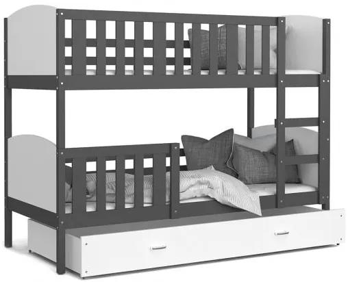 DOBRESNY Dětská patrová postel TAMI 80x160 cm s šedou konstrukcí v bílé barvě