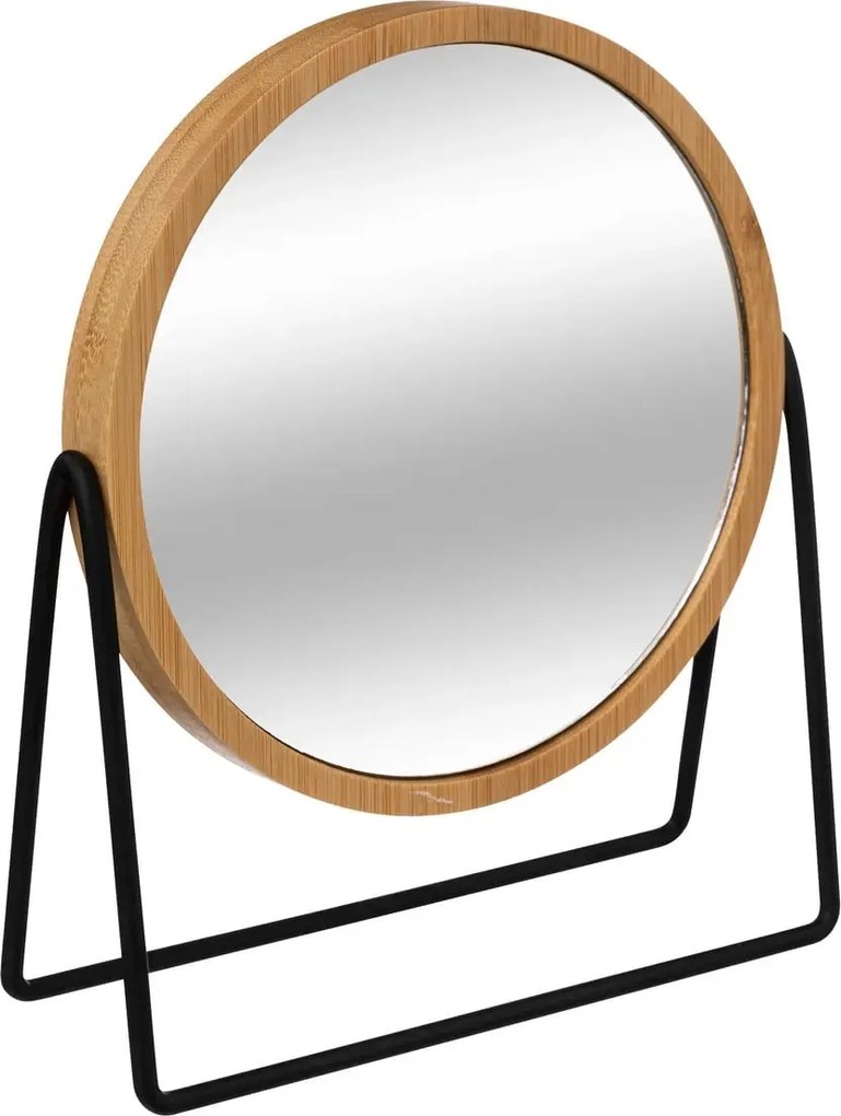 Stolní zrcadlo Bamboo, černé/s dřevěnými prvky
