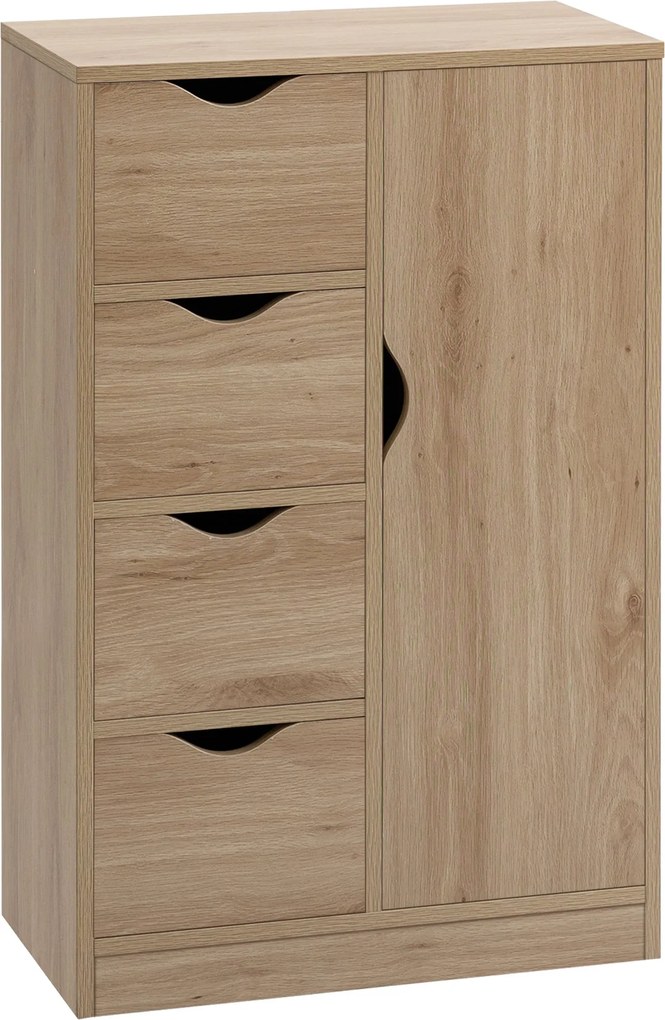 HOMCOM Obývací stěna se 4 zásuvkami, 1 dveřmi a vnitřním policovým úložným prostorem pro koupelnu, ložnici a jídelnu 54x29x83 cm Dub